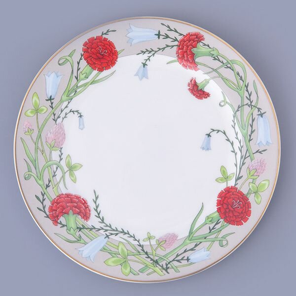 Тарелка 20 см . Форма "Стандартная 2", рисунок "Сад Алисы. Серый". Костяной фарфор. Императорский фарфоровый завод ИФЗ ЛФЗ. Обеденная, десертная