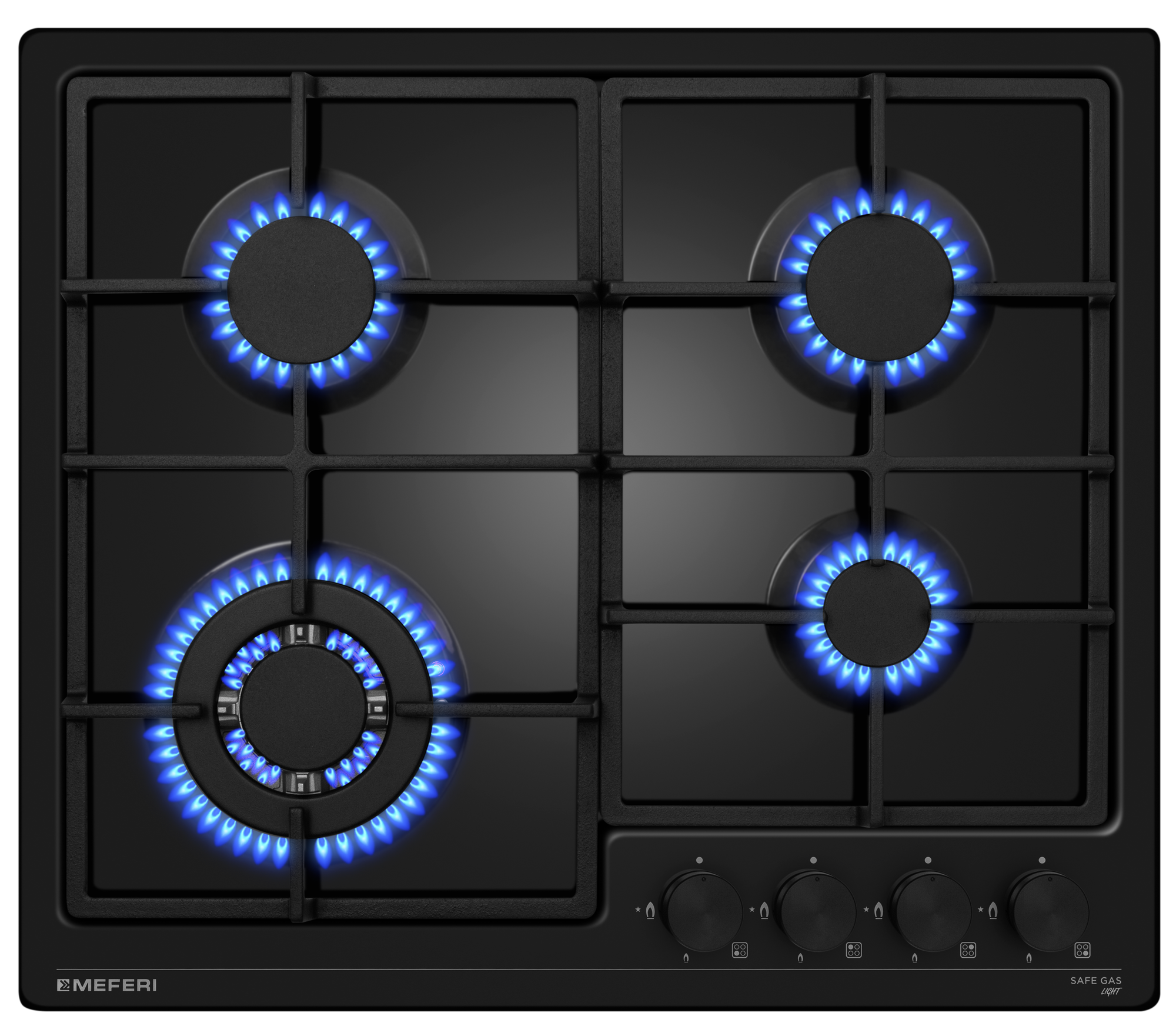 Варочная панель газовая MGH604BK LIGHT 60 см, черная, 4 конфорки, решетки из высококачественного чугуна