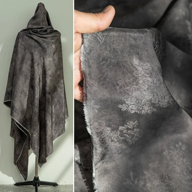 Шелковую жаккардовую ткань 100% Тенсел 1.5 meters, charcoal gray
