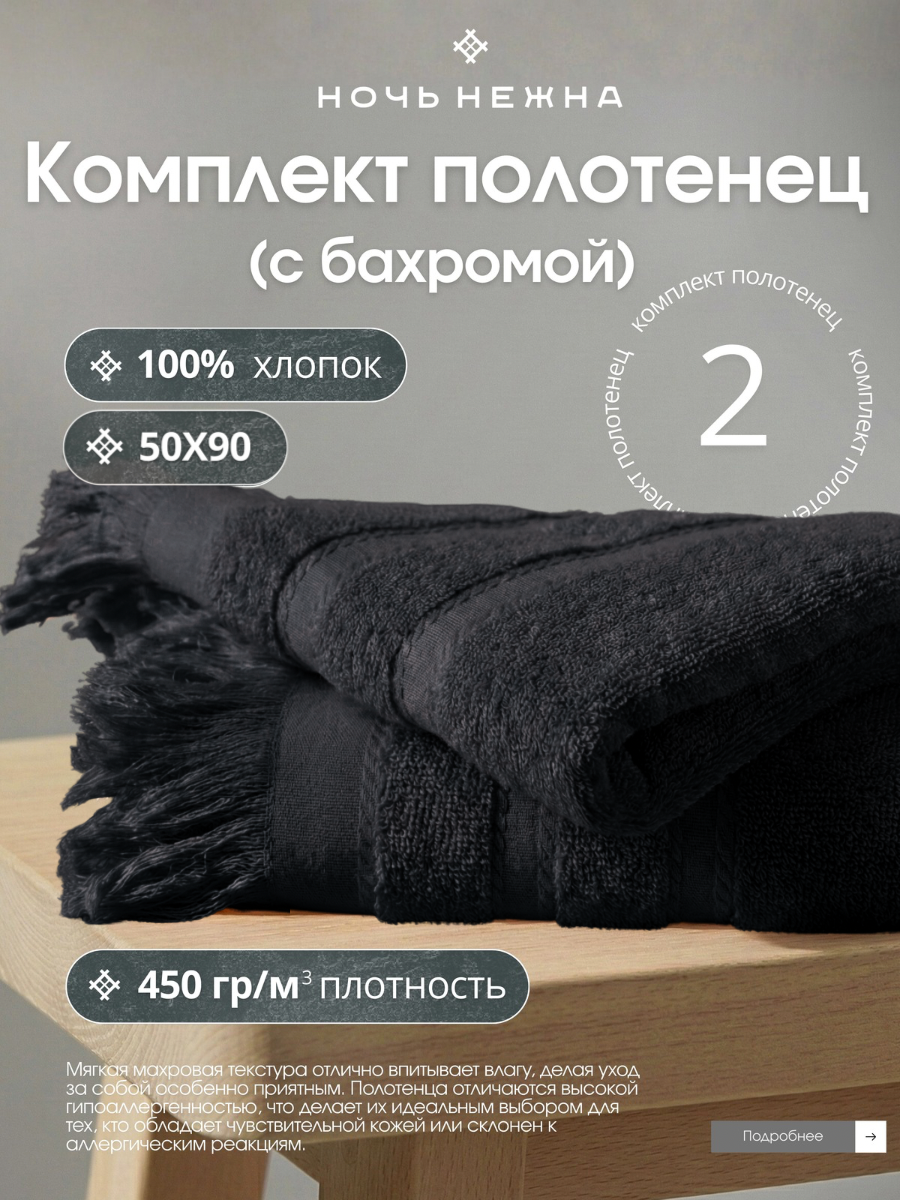 Набор полотенец махровых Ночь Нежна "Elegance" Черный 50х90 2 шт.