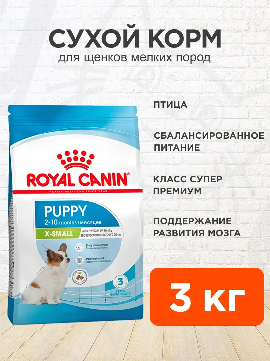 Корм сухой Royal Canin X-Small Puppy для щенков маленьких пород, 3 кг