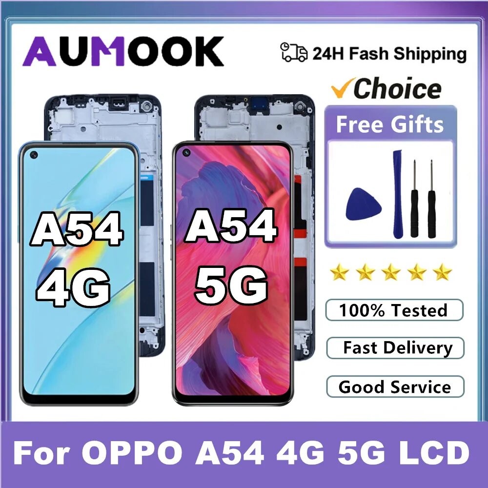 Дисплей для OPPO A54 4G, ЖК-дисплей, преобразователь сенсорного экрана в сборе, замена с рамкой для Oppo A54 5G CPH2195 OPG02