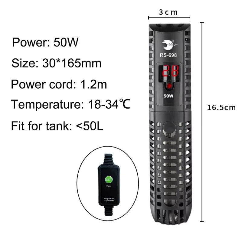 Погружной нагреватель для аквариума 50-500Вт 50W