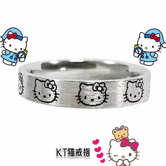 Серебряное регулируемое кольцо Hello Kitty и Pochacco MINISO