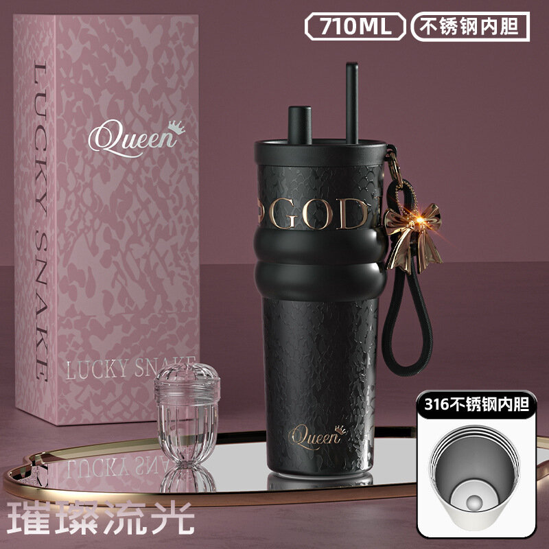 Изолированная кружка Shijia в одном стиле, большая емкость, подарок для женщин, высококачественный модный подарок, керамическая внутренняя подкладка, кружка с трубочкой