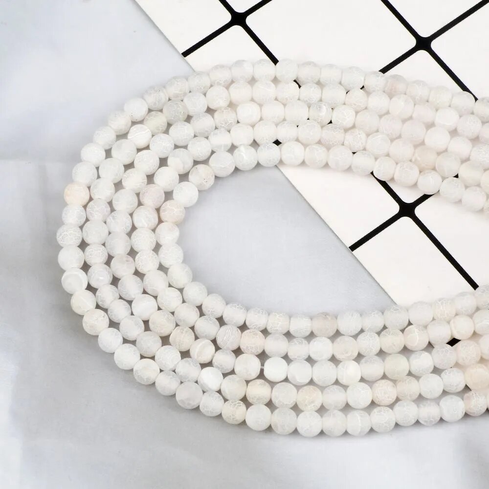 Бусины из натуральных камней - Агат морозный с трещинками 6 мм, около 50 шт, белый