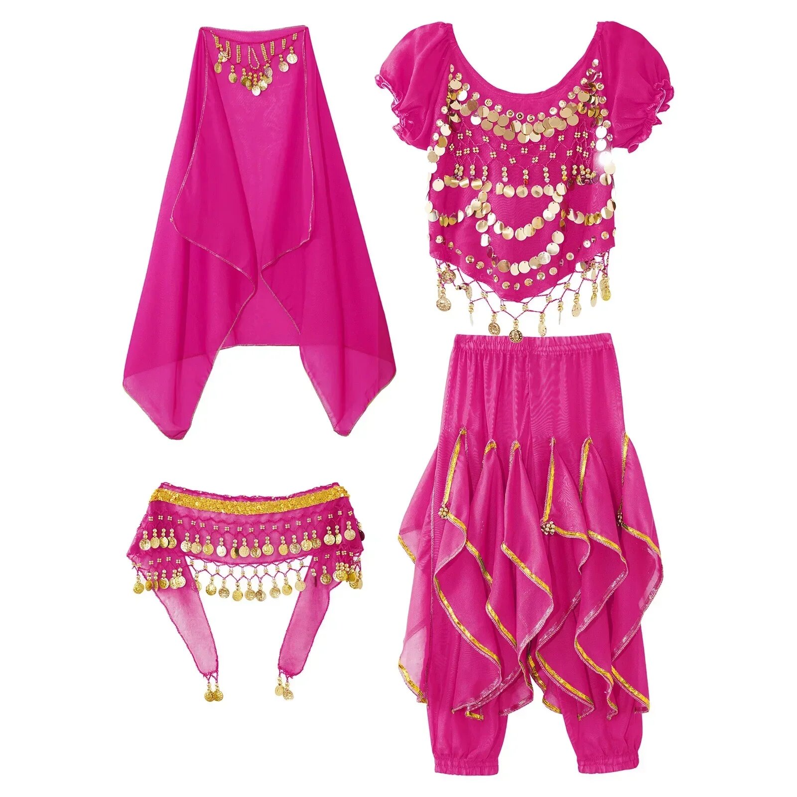 Детский костюм для танца живота из полиэстера Розовый, XXL, Hot Pink