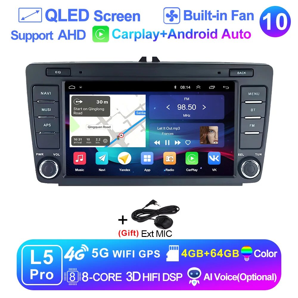 LEHX 2Din Carplay Android Auto 8 дюймов для Skoda Octavia 2 A5 2004-2013 Автомобильный радиоприемник CarPlay GPS-навигация WIFI Автомобильный стерео головное устройство
