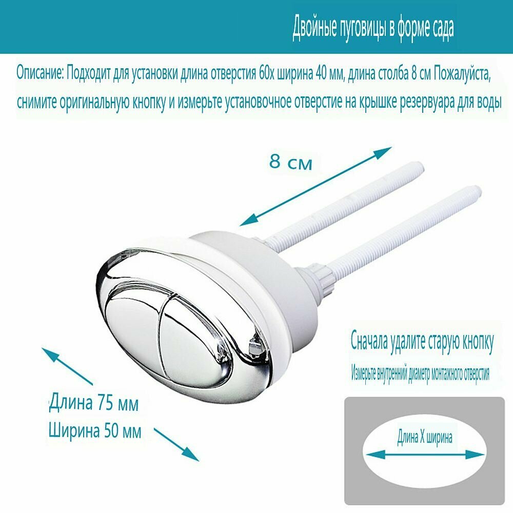 Овальная кнопка универсальный переключатель слива, прочный пластик (подходит для большинства бачков, легкий монтаж)