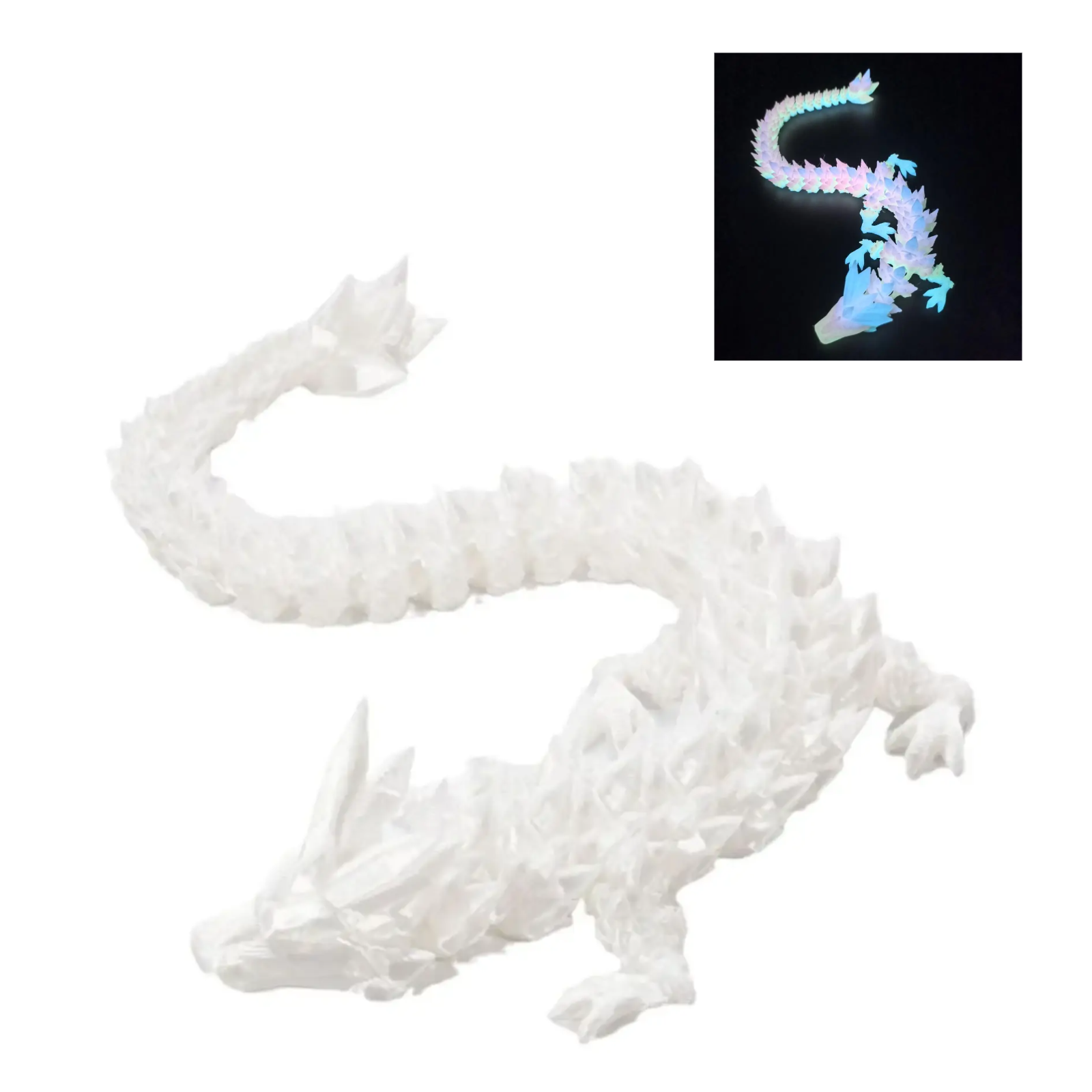 Лuminous Dragon Фигурка сarticulациями 30см, 3D печать, Игрушка сувенир, свечение в свете, разноцветное свечение под пурпурным светом, без запаха, множественные сочленения, изменяемые формы, разные размеры