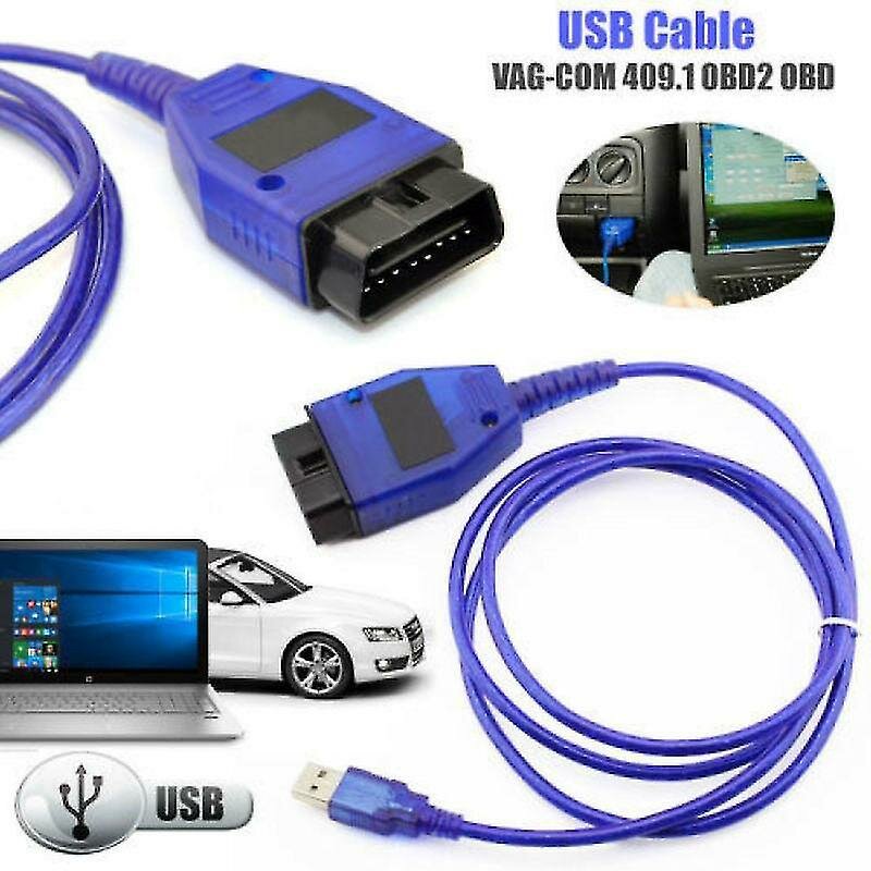 Кабель интерфейс USB VAG-COM KKL 409.1 OBD2 II диагностический сканер для автомобилей AUX, длина 1.5м, автомобильная сторона разъем стандартный OBDII, компьютерная сторона интерфейс USB, цвет синий, размер изделия 8.8*4.5*2см, размер упаковки 20*15*2см,