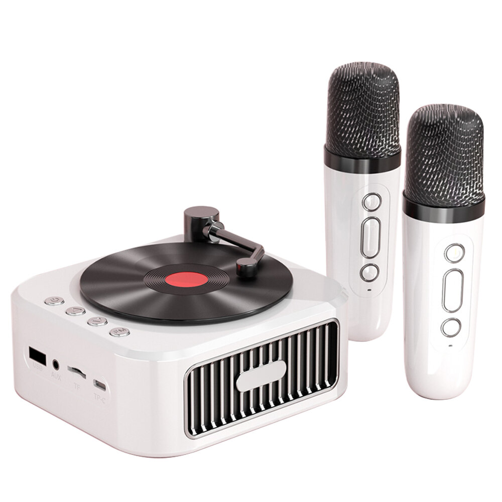 Портативная беспроводная колонка Vintage CD Record Style BT5.3 с двумя микрофонами, стерео сценой, HiFi звуком, AUX, USB флеш-накопителем, TF кардой, 10H длительным временем воспроизведения, белый розовый зеленый желтый цвет, ABS материал, 800mAh