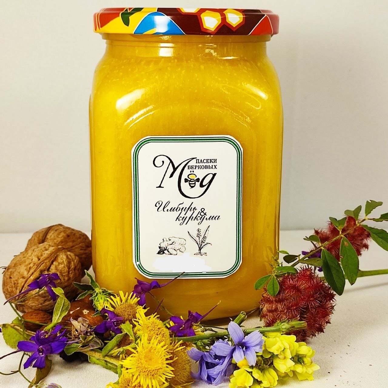 Мёд "Лесной c имбирем и куркумой" 1000 г, мед пасеки Берковых, 2025 г