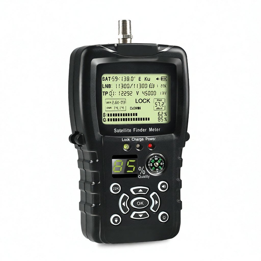 Finder спутниковый цифровой MPEG2 Star Finder Meter с LCD дисплеем с подсветкой, идентификатором звезд, поддержкой обновления по USB, 2.2 дюйм FSTN LCD, DVB-S/DVB-S2 950-2150MHZ, материал ABS, батарея 7.4V 1500mAh, размер 216*53*150mm, вес 650g