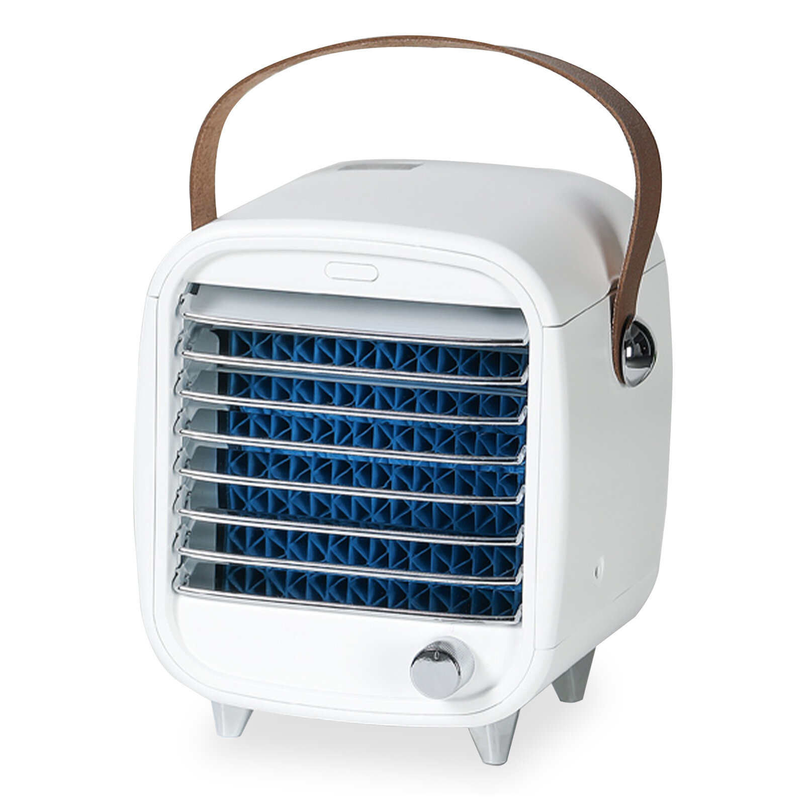 Переносной вентилятор-кондиционер Ice Fan Air Cooler Cooling Fan с бесконечной скоростью, с переносной ручкой, белый цвет, материал ABS, напряжение DC 5V, мощность 4.5W, ёмкость водяного бака 200ml, цвет LED-света синий, размер 173*145*132mm, для дома,