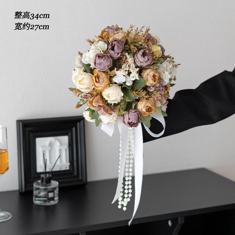 Элегантный свадебный букет невесты, искусственные розы, фальшивые цветы, букет для помолвки, свадебный сертификат, фото декор цветов