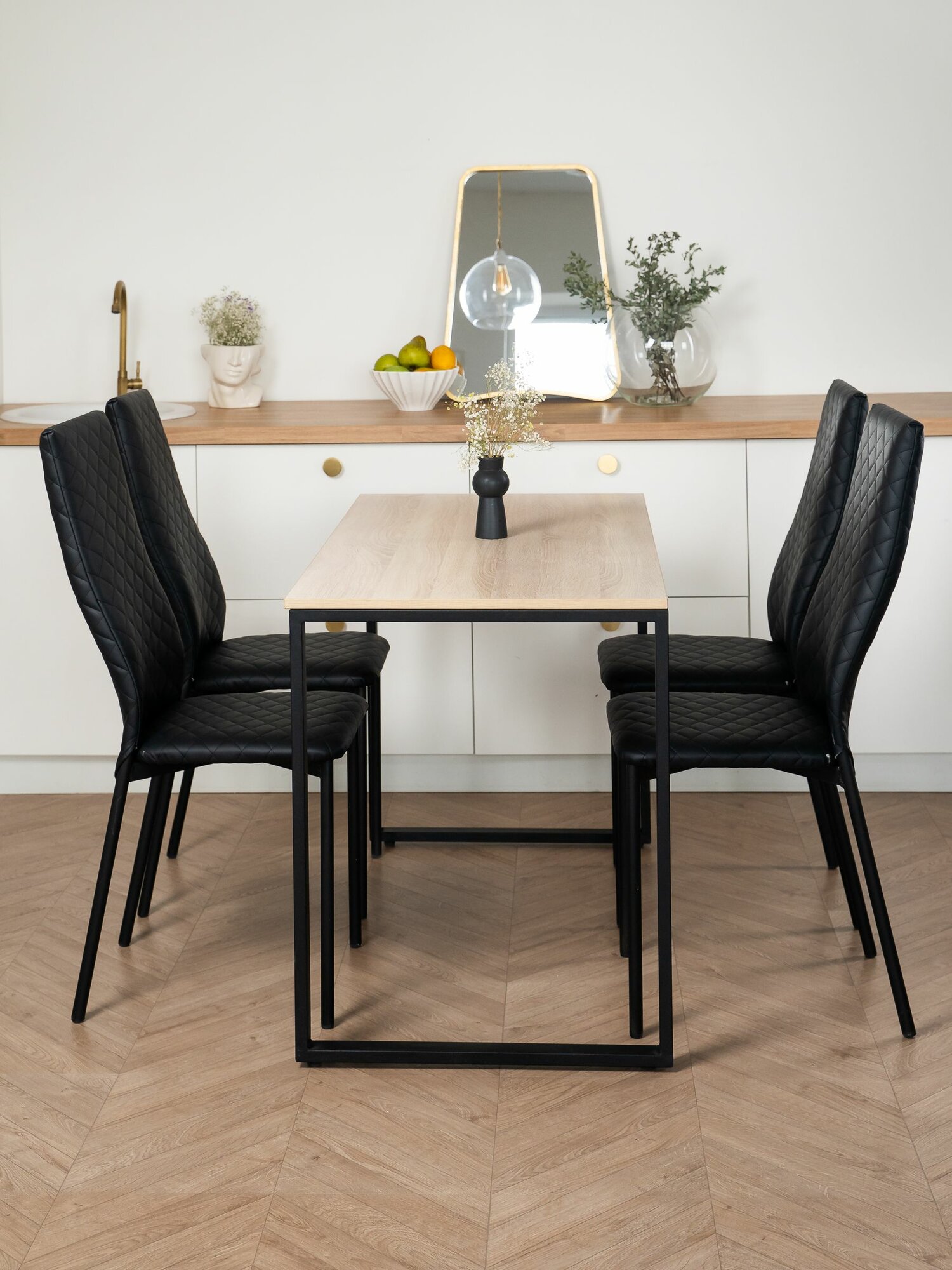 Стулья для кухни и обеденной зоны 4шт комплект, мягкие со спинкой, экокожа, 40 х 40 х 100 см, Черный