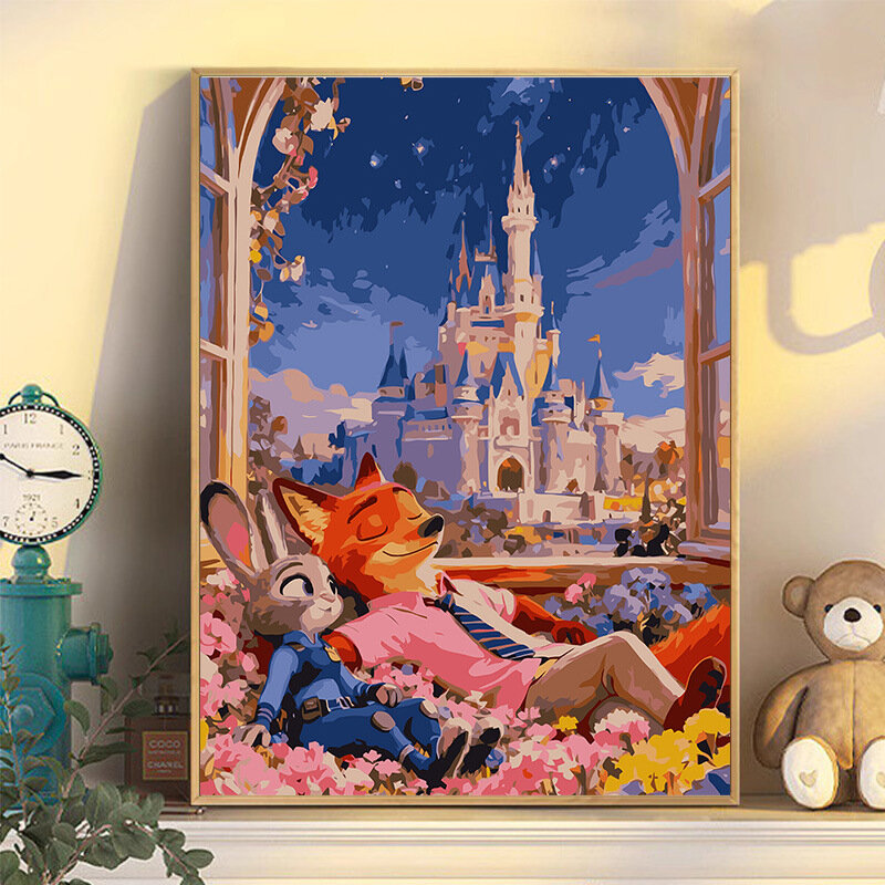 Цифровая масляная живопись Zootopia 2, DIY раскраска, аниме периферия, декоративная живопись, акриловая краска, простая ручная живопись
