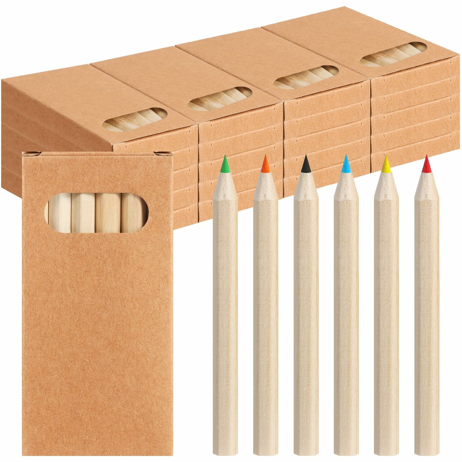20 коробок мини цветных карандашей для детей, подарок на вечеринку, 6 карандашей в крафт-коробке, 3.5 дюйма, заточенные короткие, красный, оранжевый, желтый, синий, зеленый, черный