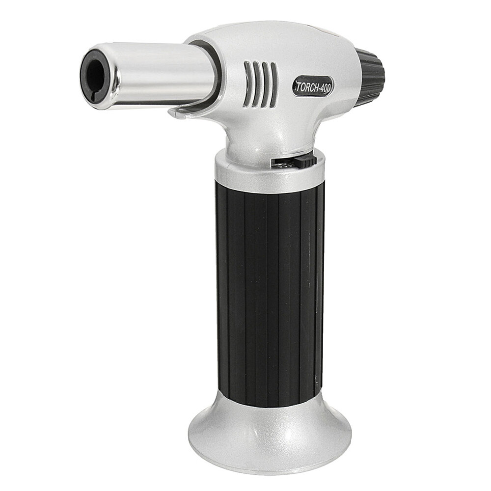 Газовая горелка для кухни Cooking Torch, заправляемая, для пекарных изделий Creme Brulee, черный, серебристый, материал сплав + керамика, объем пневматика максимум 11г, температура пламени до 2500 градусов по Фаренгейту/1300 по Цельсию, размер