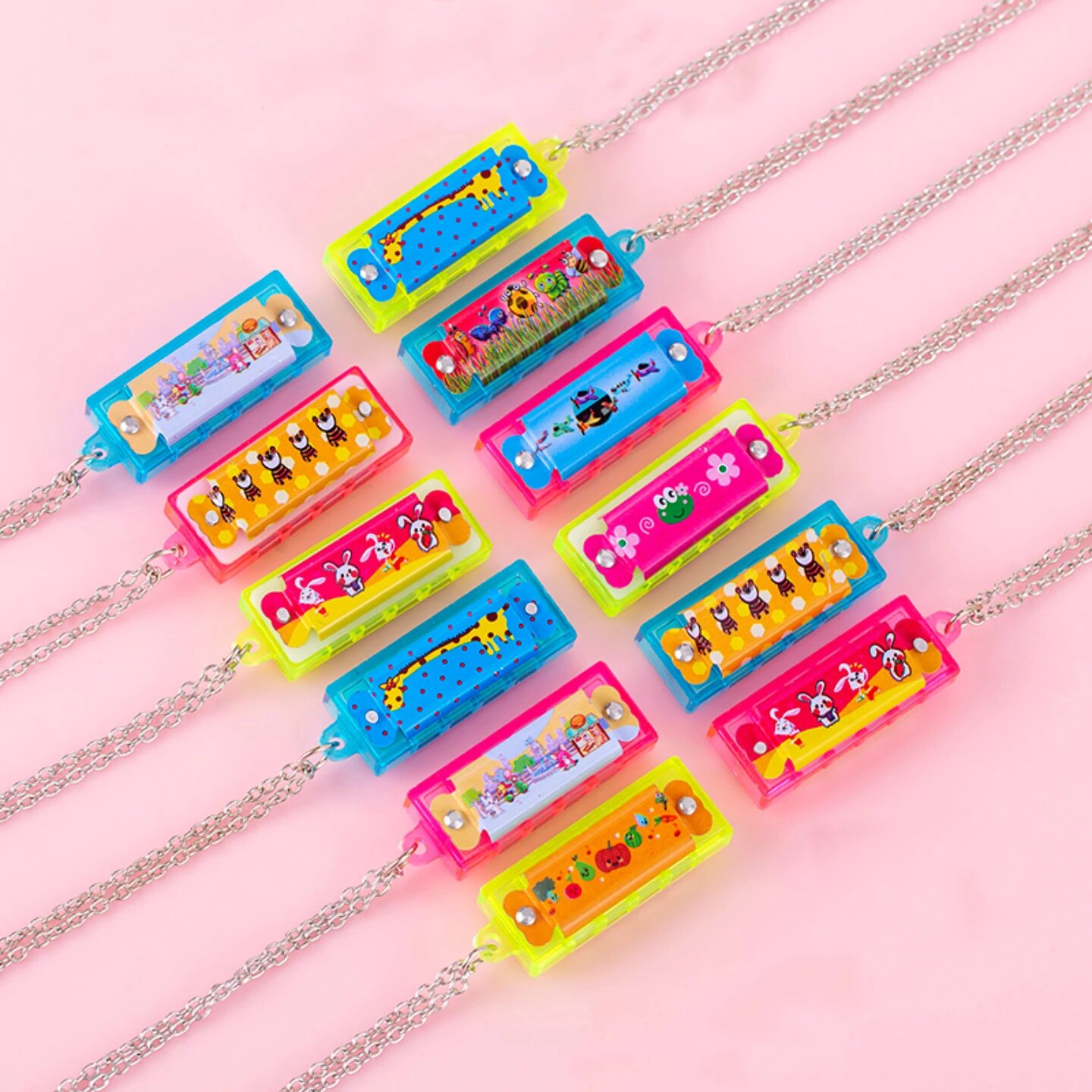 10/100 шт, мультяшная мини-гармошка с ожерельем, музыкальная игрушка для детей, сувениры на день рождения, наполнители пиньиты, Рождественский подарок для мальчиков и девочек