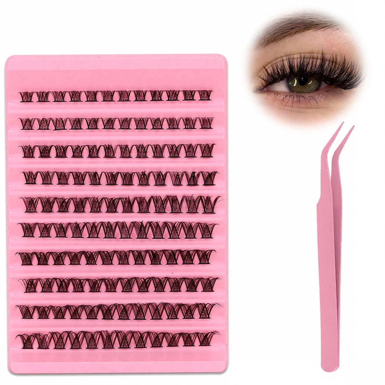 Набор сегментных искусственных ресниц Cluster Lash Kit Individual Fake Eyelashes Black D Curl Fiber 0.07cm 120 кластеров (8mm, 10mm, 12mm, 14mm, 16mm) или 160 кластеров (10mm, 11mm, 12mm) с клеем и пинцетом для макияжа глаз модели DD06-MIX01, DD06-MIX02,