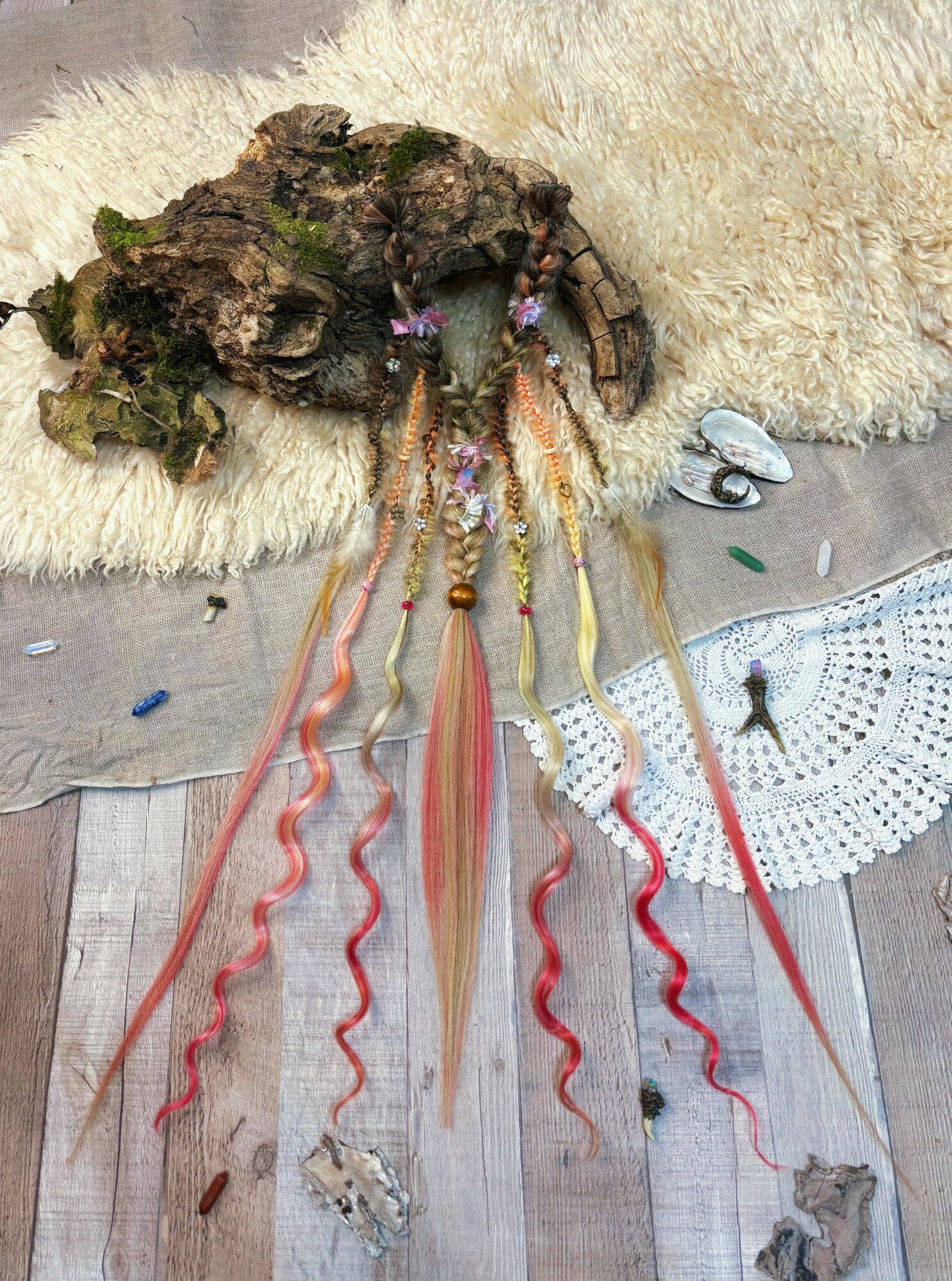 Съемные косы из канекалона на заколках, ручная работа