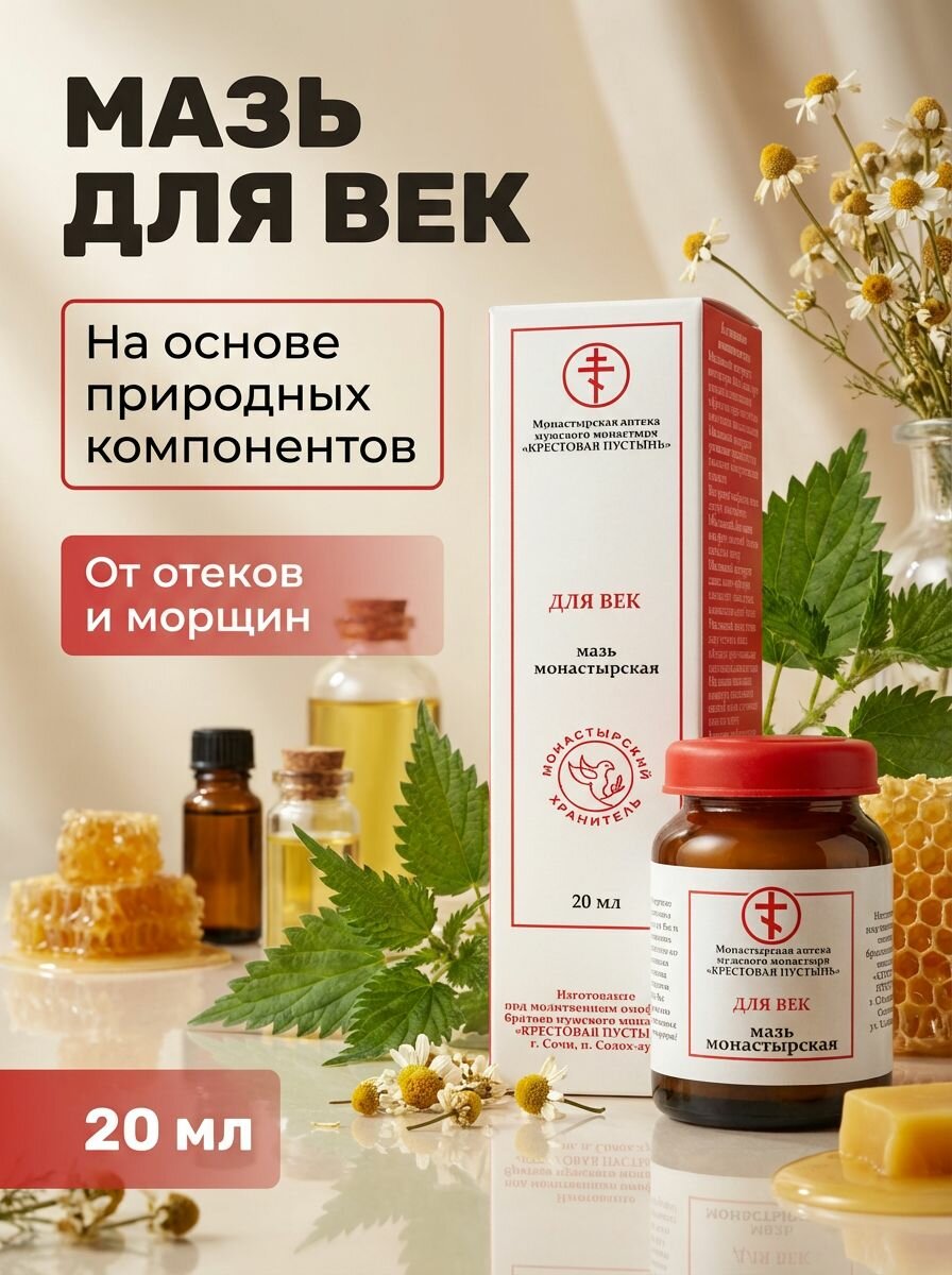 Мазь Для век монастырская Солох-Аул от отеков морщин и темных кругов, 20 мл