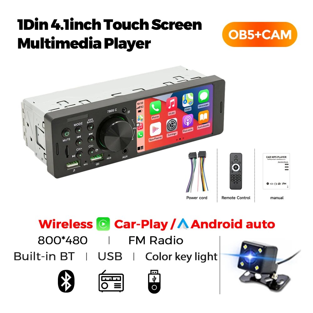 Автомагнитола MEKEDE 1 Din С 4,1-дюймовым Сенсорным Экраном, Поддержкой Carplay, Android Auto, USB, TF