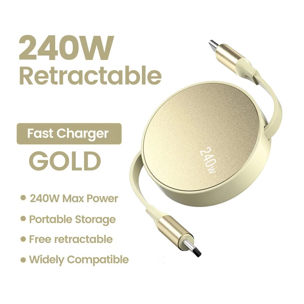 Выдвижной кабель 240 Вт PD USB C для MacBook iPad, кабель быстрой зарядки для iPhone 15 Plus Pro Max, зарядное устройство, провод для передачи данных C-C Yellow