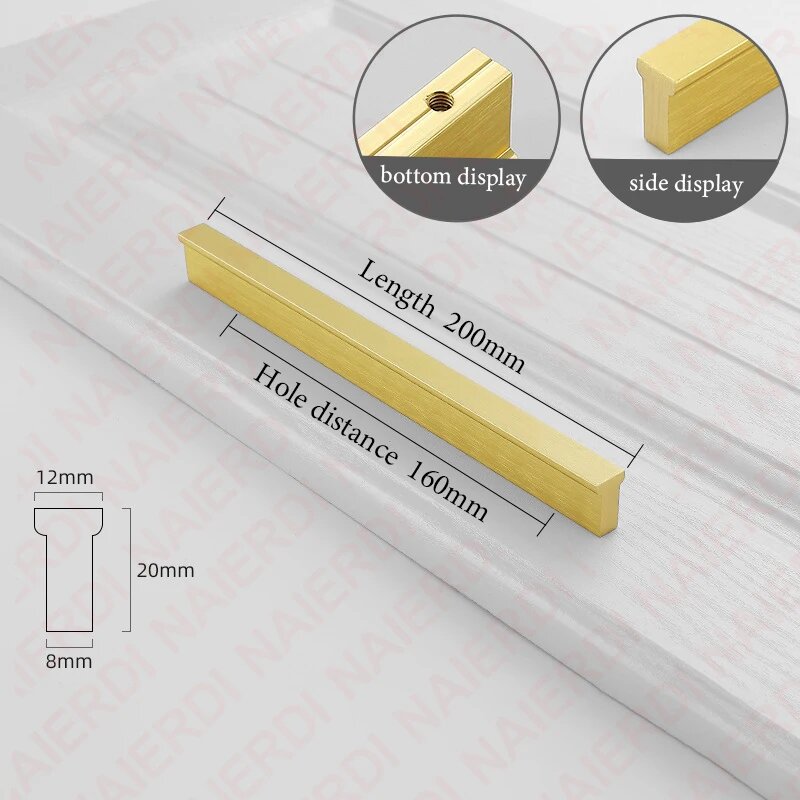 NAIERDI черные ручки для шкафов из алюминия 1000 мм Brushed Gold 160mm