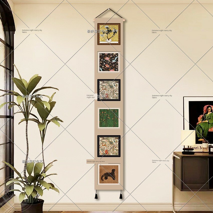 Китайский ретро-гобелен с многосекционным дизайном для декора углов гостиной и прихожей, вертикальная версия, фоновая