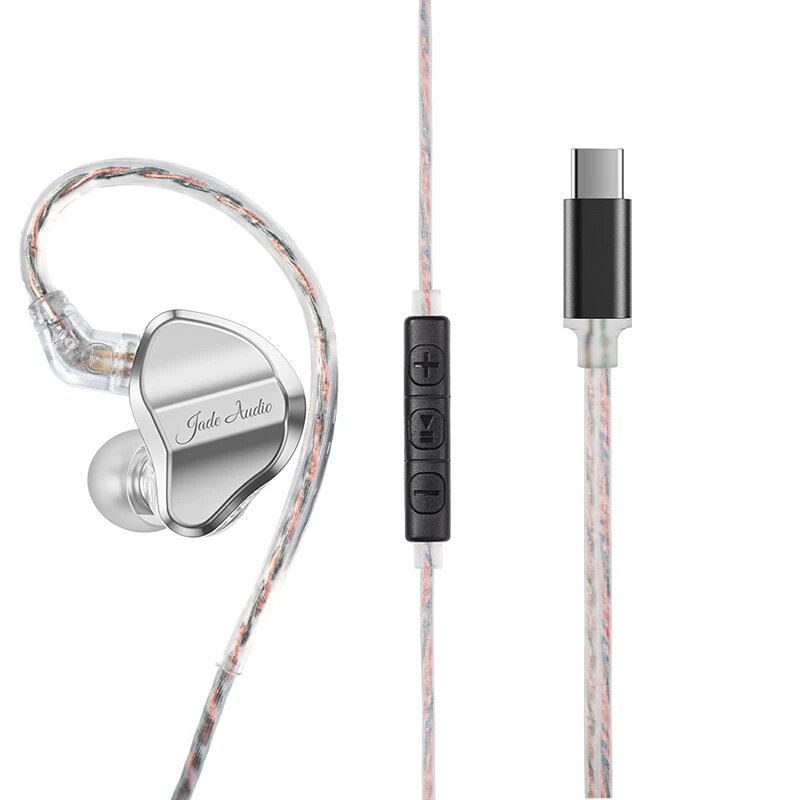 FiiO JD1 Вкладышные проводные наушники с заменяемым кабелем, Type-C, серебристые, Hi-Fi звук для игр и звонков