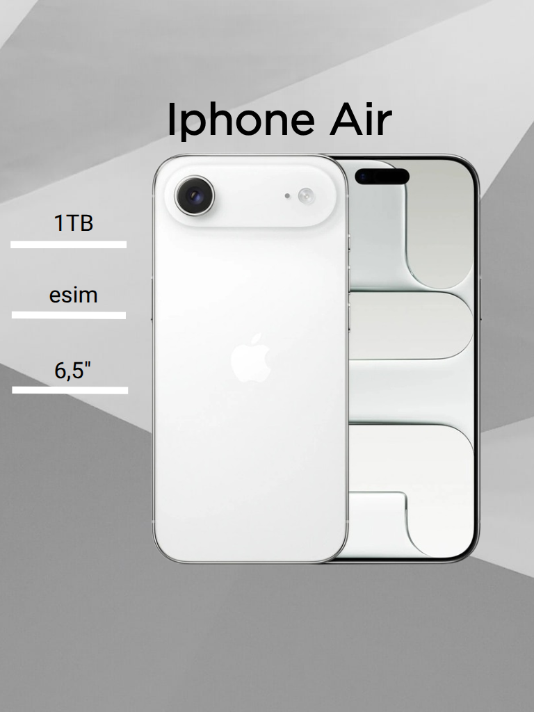 Смартфон Apple iPhone Air, 1ТБ, Cloud White, OLED-экран 6.5", 120Гц, камера 48Мп, NFC, Wi-Fi, Bluetooth