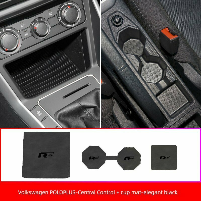 Набор для Volkswagen Polo Plus 19-24: Р-бейдж, классический черный центральный подлокотник и держатель стакана (3