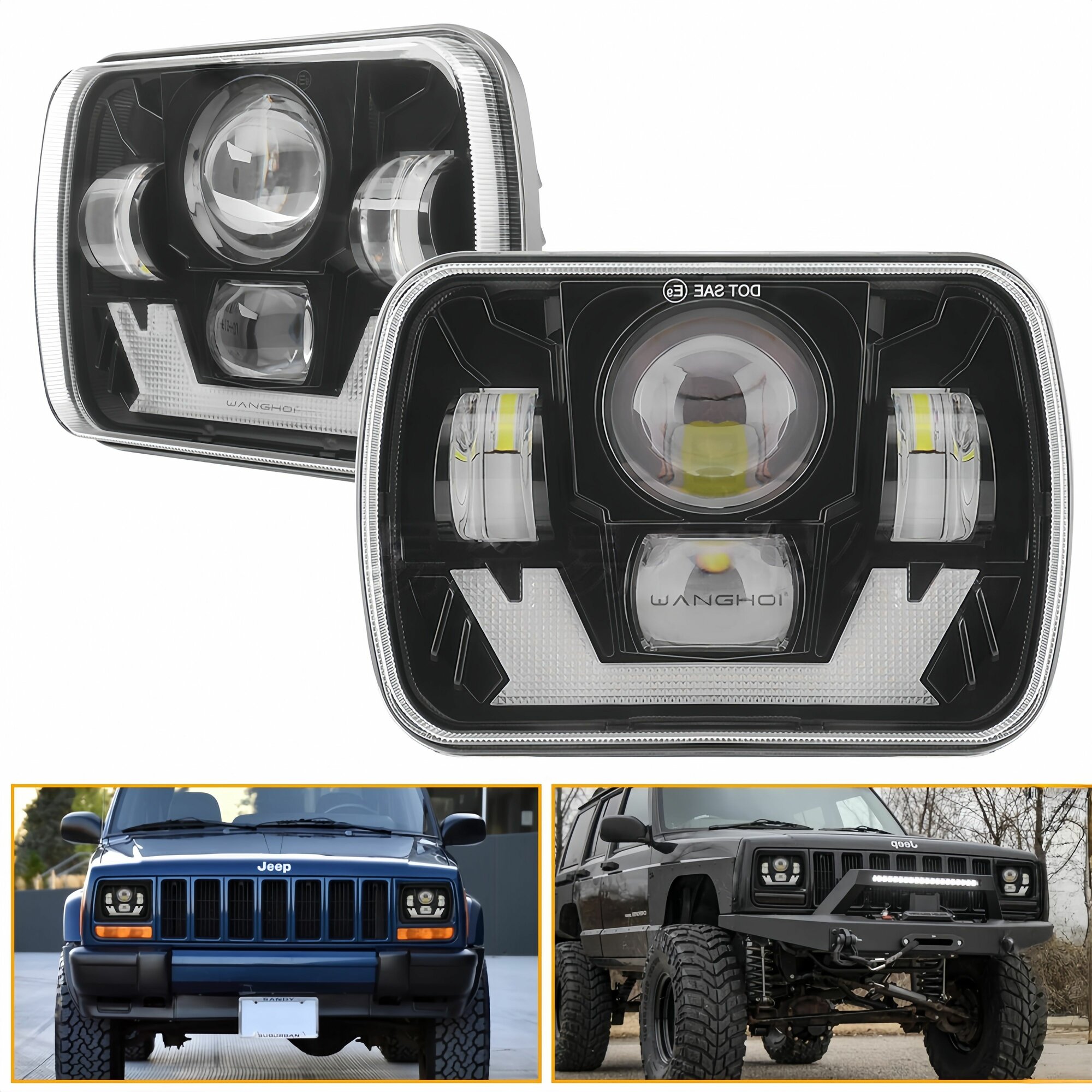 Фара автомобильная, светодиодная, 7 дюймов, квадратная, 100W, IP68, 200*140*60мм