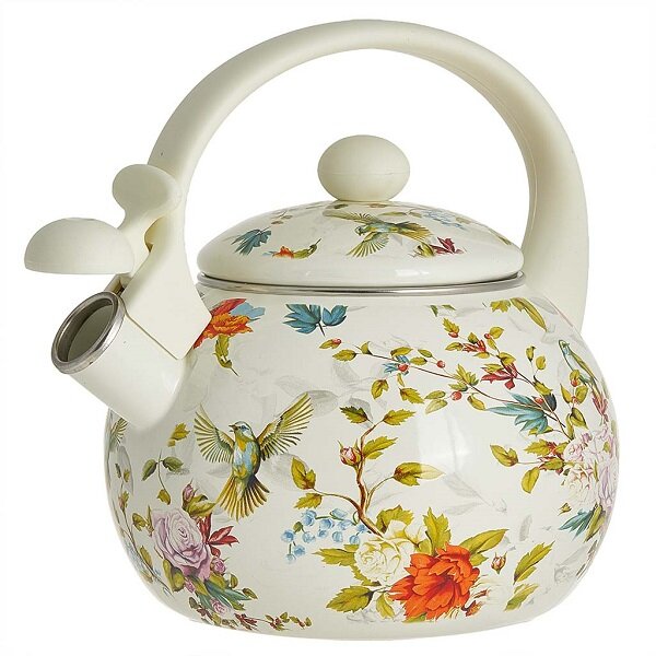 Чайник эмаль 2.5Л METALLONI со свистком цветы для всех видов плит