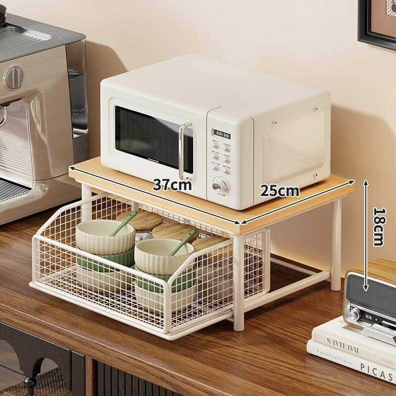 Настольная полка для микроволновки и духовки, 1 или 2 яруса: выдвижной ящик, без сборки, 37x25x33 см, сталь