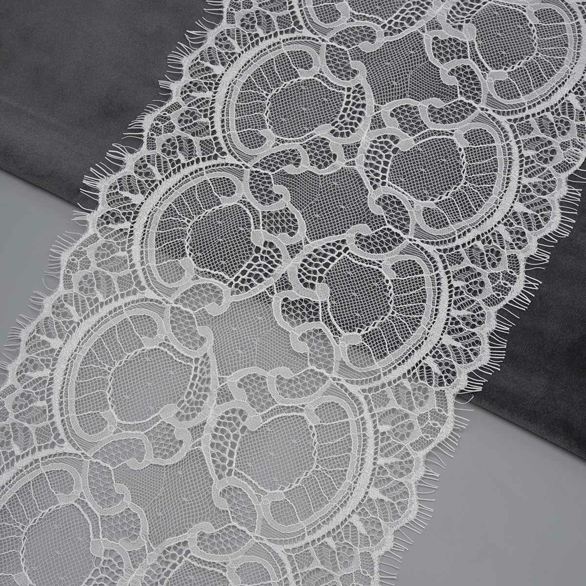 Кружево шантильи реснички на сетке для рукоделия и шитья, 20,5 см х 3 м, цвет белый