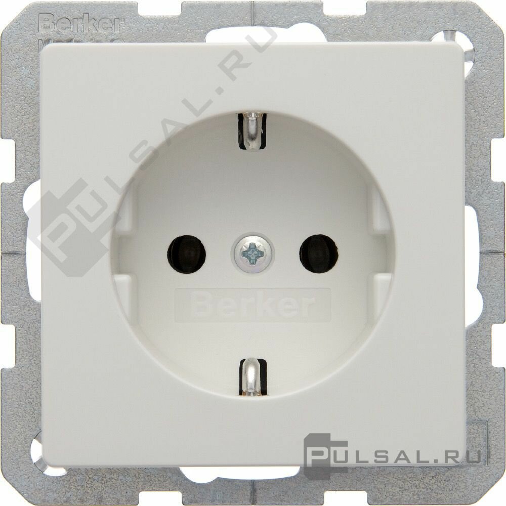 Розетка Berker 47436089 с заземляющим контактом одинарная встроенный монтаж с возможностью накладного монтажа без шторок пластмасса белый бархат