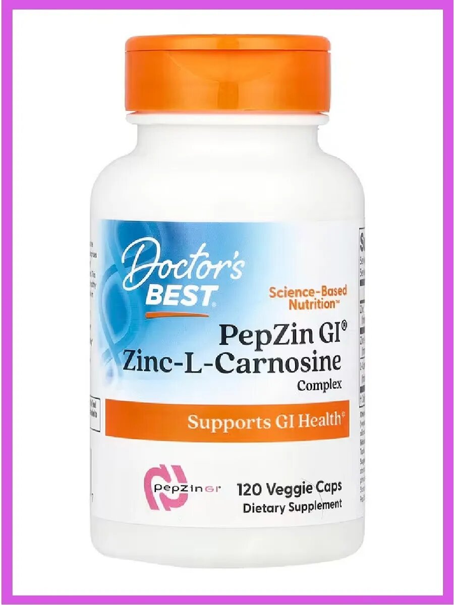 Doctor's Best PepZinGI Zinc-L-Carnosine Complex, Хелат цинка + L-карнозин PepZinG 120 капсул