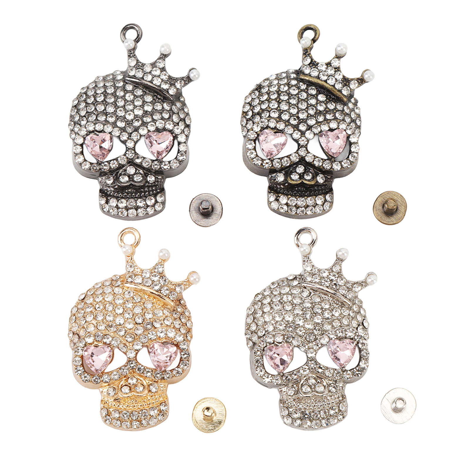 Набор из 4 заклепок в виде черепов, украшенных стразами и винтами, для сумок, шляп, обуви, курток и ремней, размер 43,5x27 мм.