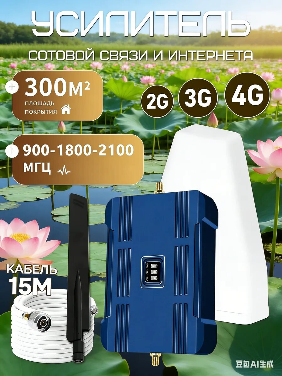 Усилитель сотовой связи 900/1800/2100 МГц (2G/3G/4G): до 70 км, направленный, синий, 1.3 кг