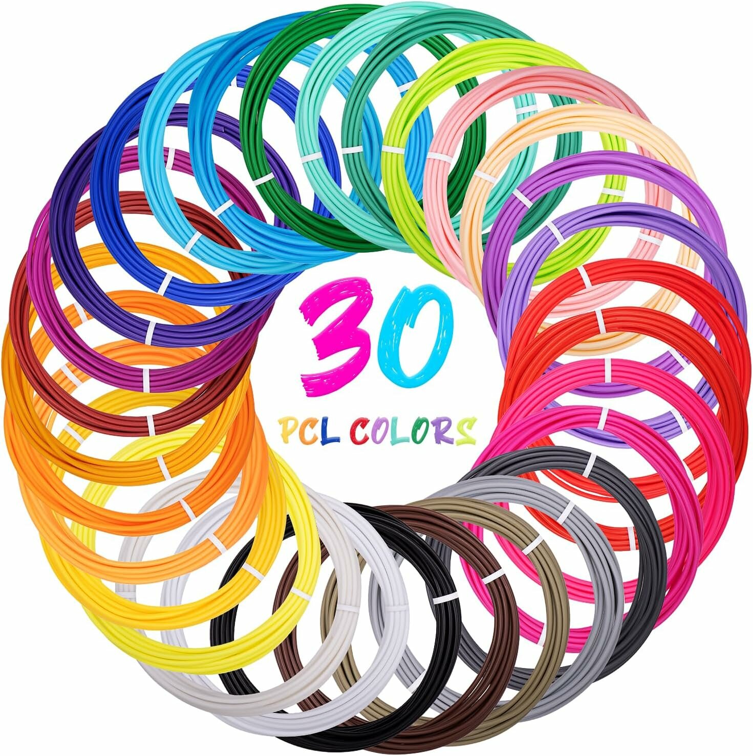 30 Colors 1.75mm PCL 3D Pen Filament Refills Pack для Low Temperature 3D Printing Pen NOT Fit 3Doodler Start+ Pen Per Color 10Ft Total 300Ft