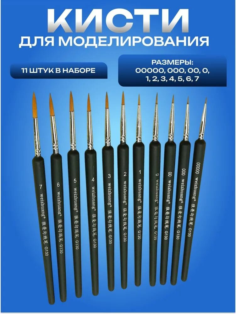 Набор кистей для моделирования миниатюр Миниатюра ,11 шт, Благодаря щеткам различных размеров он очень подходит для изысканной работы