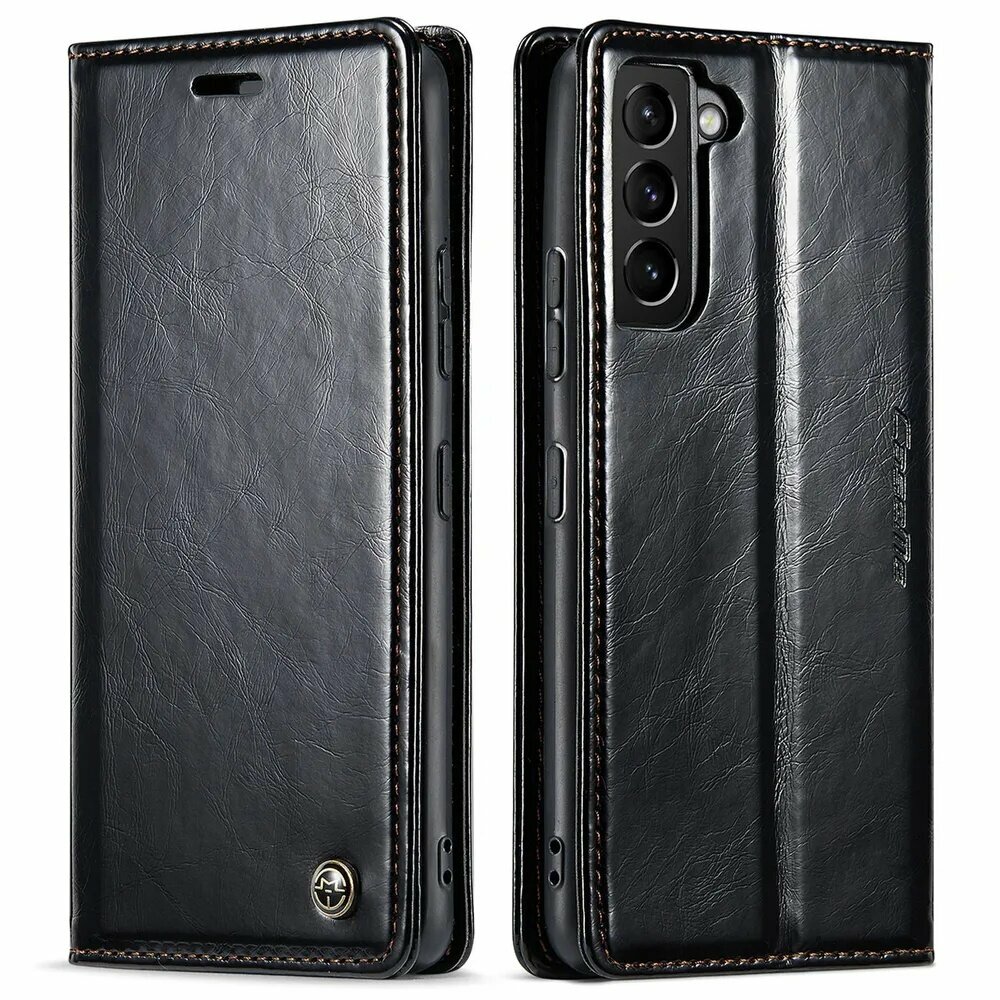 CaseМe Кожаный чехол в стиле ретро для Samsung Galaxy S22 6,1 дюйма чехол-книжка, слоты для карт, магнитная застежка, ударопрочный со всех сторон
