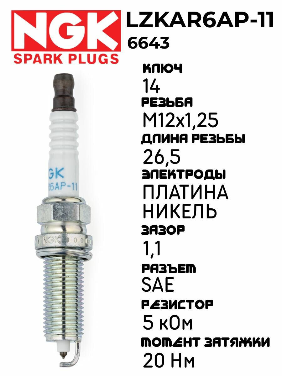 Свечи зажигания Ниссан Ноут Е12 NGK 6643 LZKAR6AP-11 3 шт. свечи Nissan Note E12