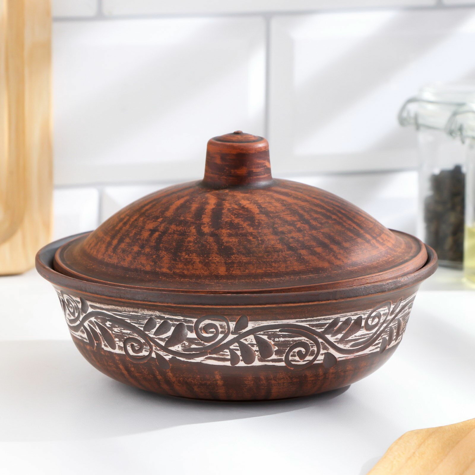 Блюдо для запекания "Ангоб", 550 мл, 11x16 см, красная глина