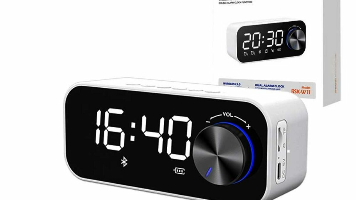 Колонка Recci "Clock Wireless Speaker", с будильником, с дисплеем