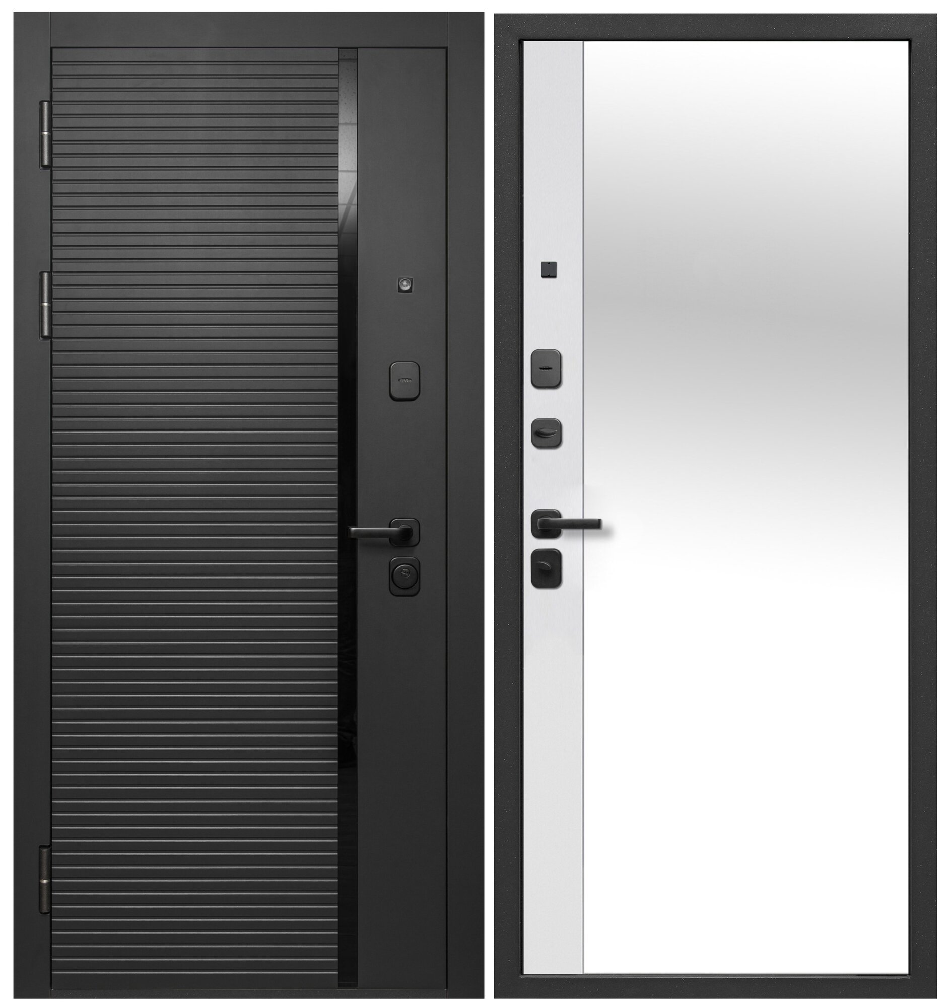 Входная дверь Ferroni Черное Зеркало Эмалит Белый(860мм) левая